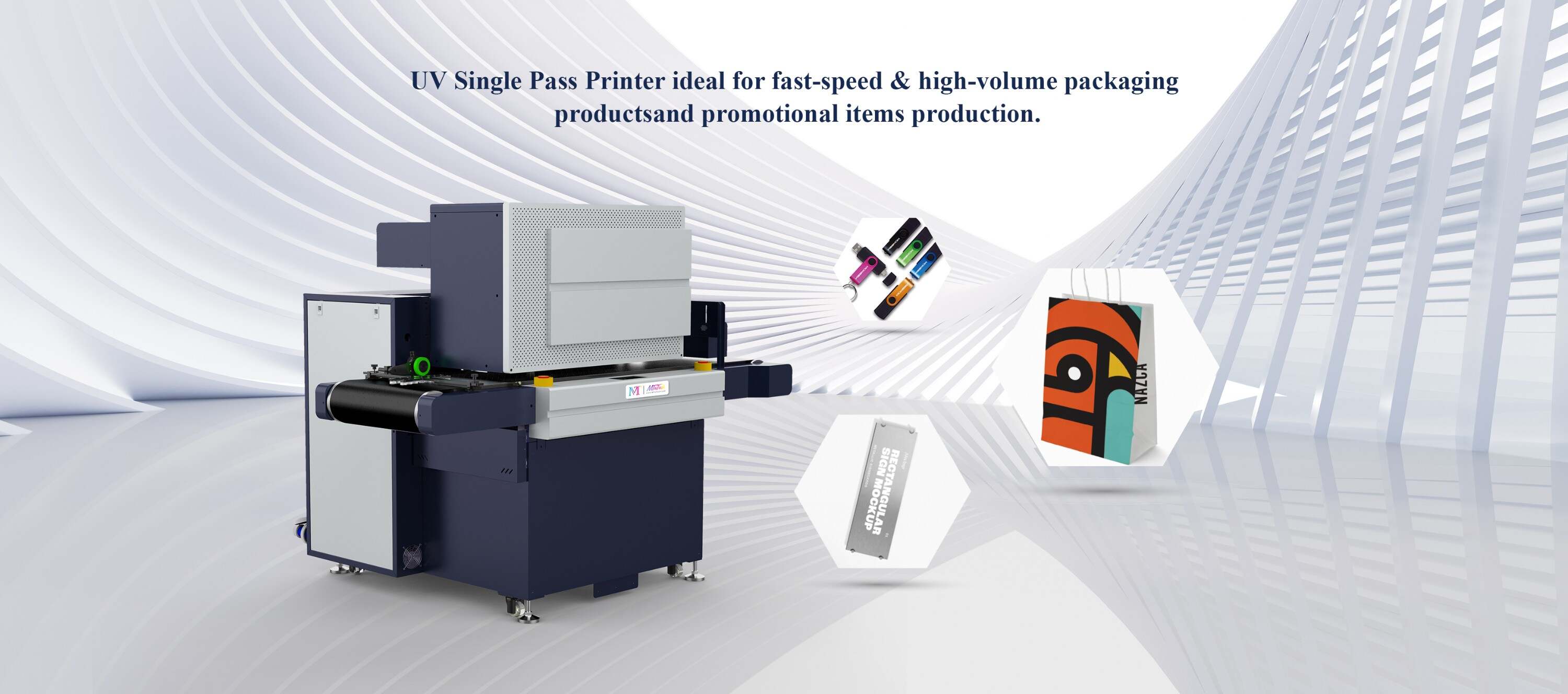 Single Pass UV Inkjet Printer for Packaging, Signage And Promotional Items Printing